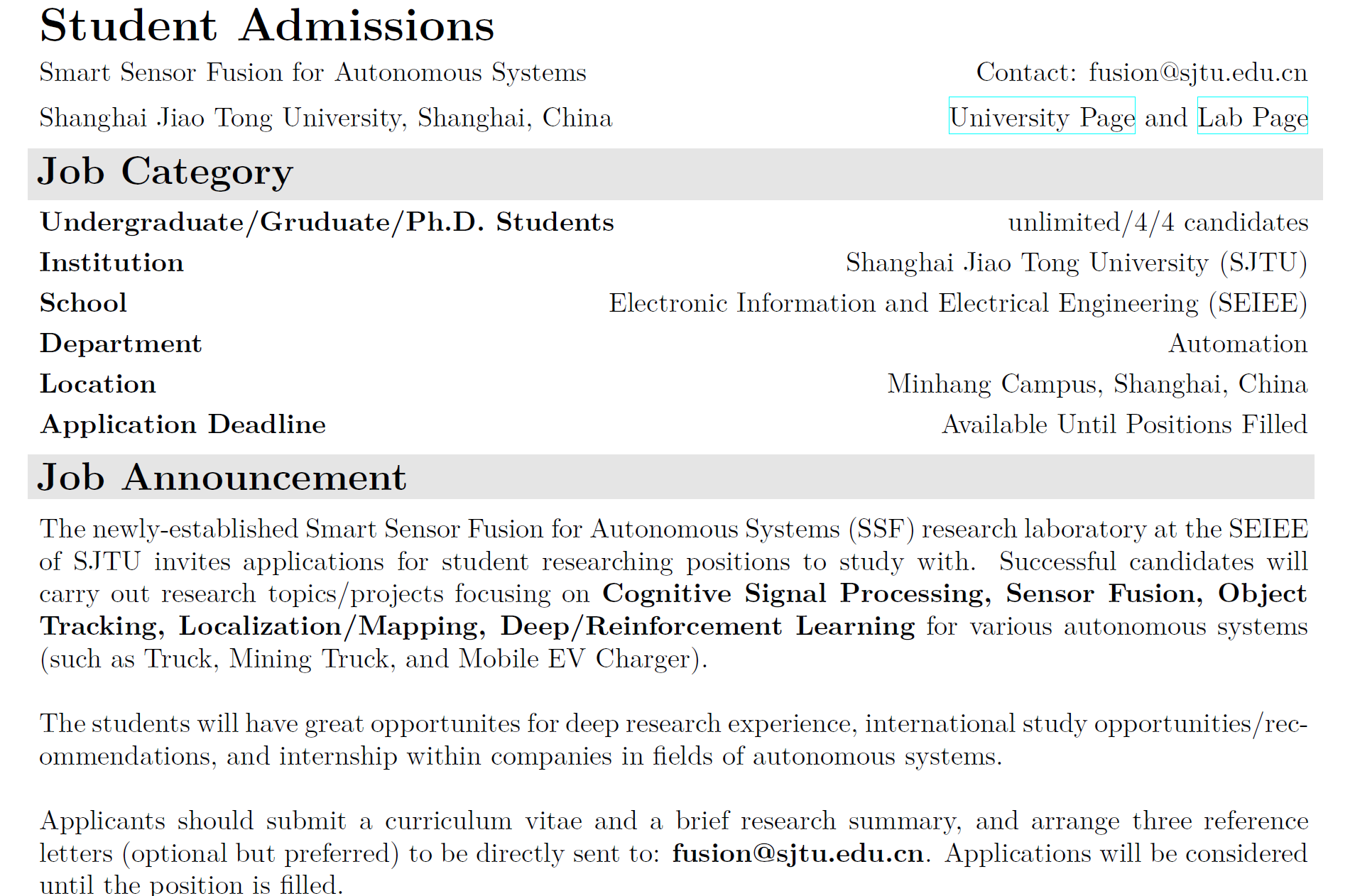 Smart Sensor Fusion Research Laboratory
